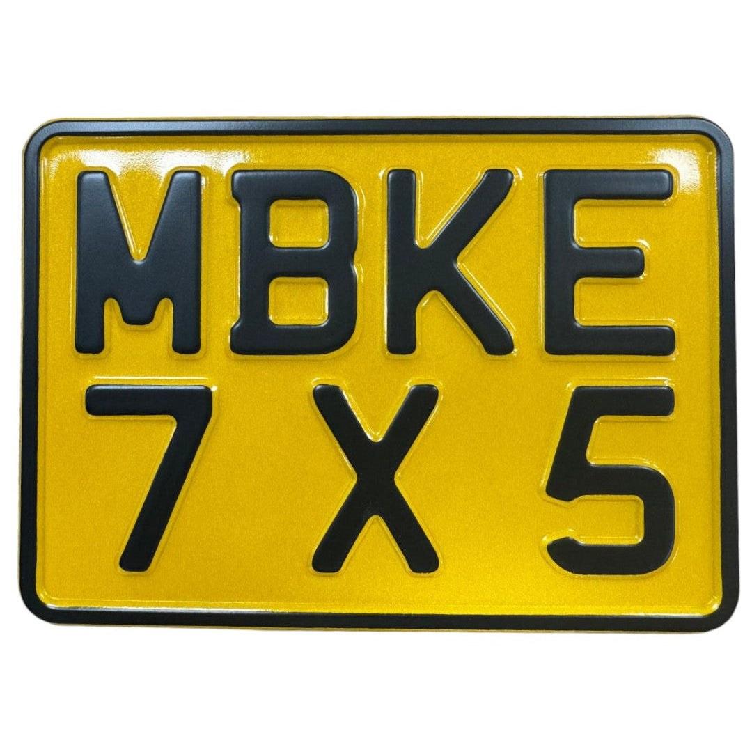 Yellow Metal Pressed 7×5 Motorbike Number Plate – Chase Lane Plates