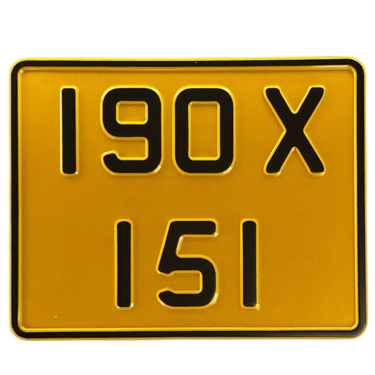 Yellow Metal Pressed 7.5 × 6 Motorbike Number Plate – Chase Lane Plates